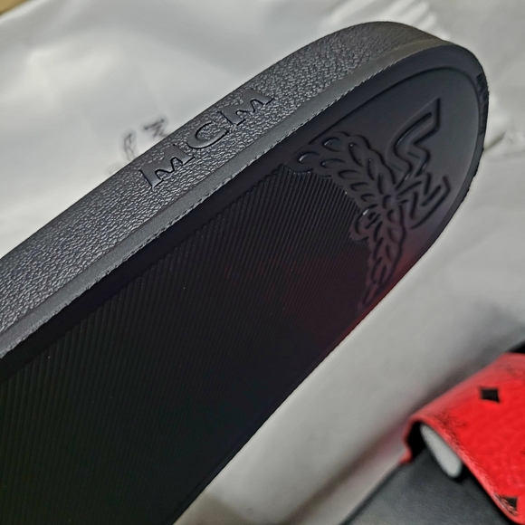 MCM | Shoes | Mcm Black And Red Slide Sandals | Poshmark